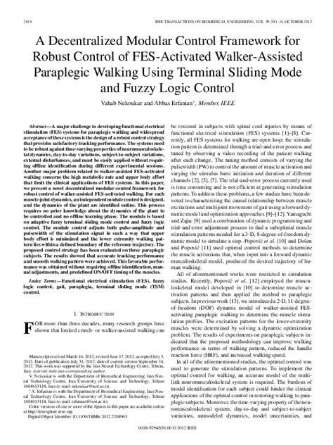 Pdf A Decentralized Modular Control Framework For Robust Control Of Fes Activated Walker