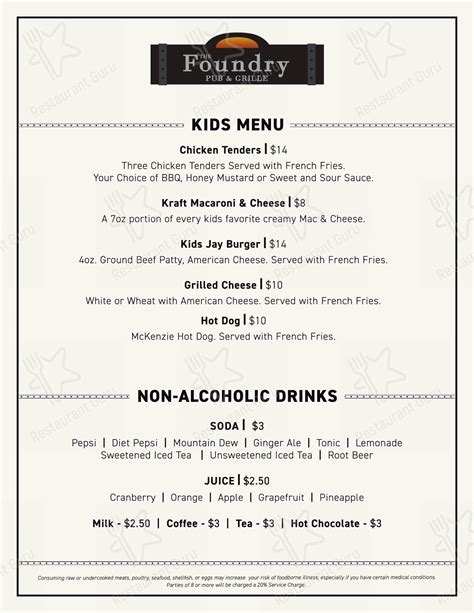 Menu At The Foundry Pub And Grille Jay 830 Jay Peak Rd