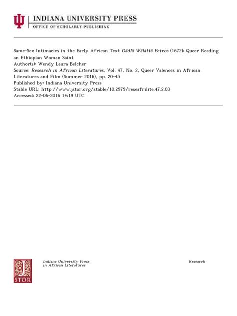 Same Sex Intimacies In The Early African Pdf