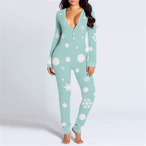 Chiccall Christmas Onesie Pajamas For Womens Sexy Deep V Neck Long