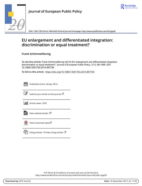 Pdf Eu Enlargement And Differentiated Integration Discrimination Or Equal Treatment