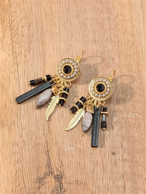 Round And Tassel Decor Drop Earrings Shein Usa