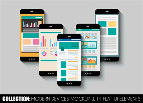 Mobile Devices Mockup With Flat Ui Elements Vector Vectors Graphic Art Designs In Editable Ai
