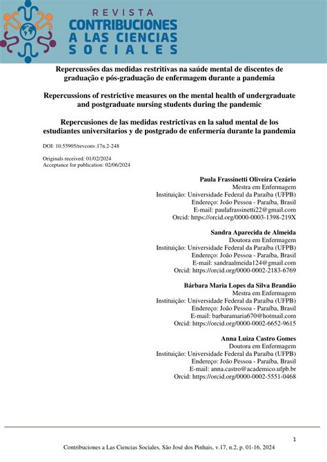 Pdf Repercussões Das Medidas Restritivas Na Saúde Mental De Discentes