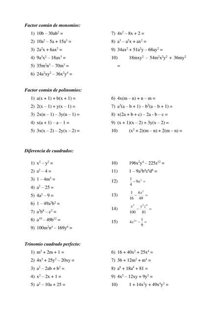 Ejercicios de Factorización Jazmín Peralta uDocz