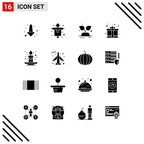 Set Of 16 Vector Solid Glyphs On Grid For Event Autumn Trees Love T