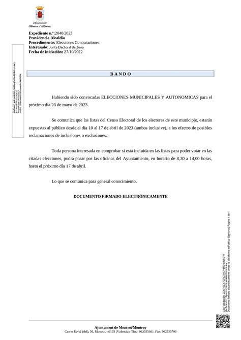 BANDO LISTAS CENSO ELECTORAL Montroi