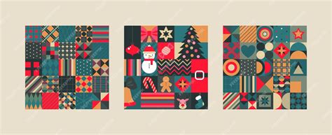 Premium Vector Set Of Three Vector Christmas Seamless Patterns Assembled From Squares With