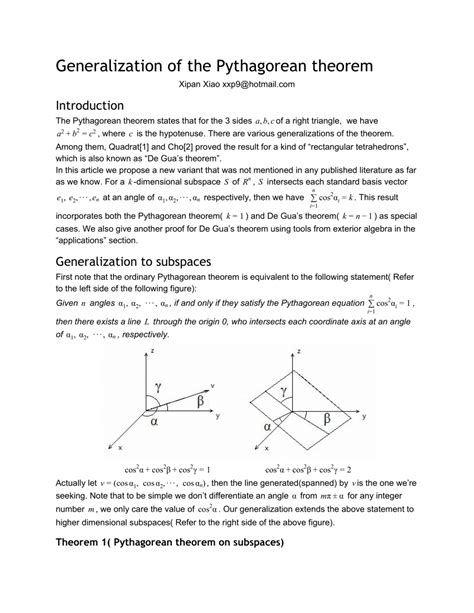 Pdf Generalization Of The Pythagorean Theorem
