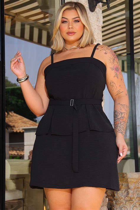 Conjunto Preto Plus Size Cropped E Saia Short Vk Moda Plus Size
