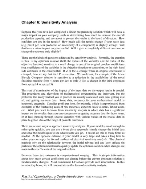 Chapter Sensitivity Analysis