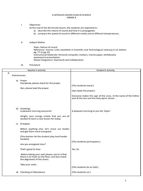 Final Detailed Lesson Plan In English Pdf Sound Waves