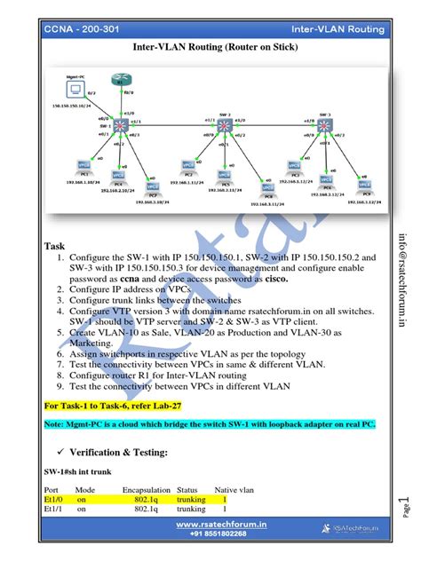 Ccna 200 301 Lab 28 Inter Vlan Routing V10 Pdf Cisco Certifications Internet Protocols