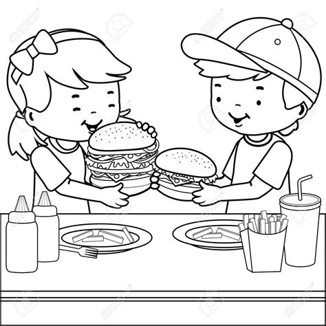 Dibujos de niños comiendo para colorear vsun