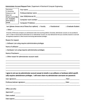 Fillable Online Administrator Account Request Form PDF Electrical