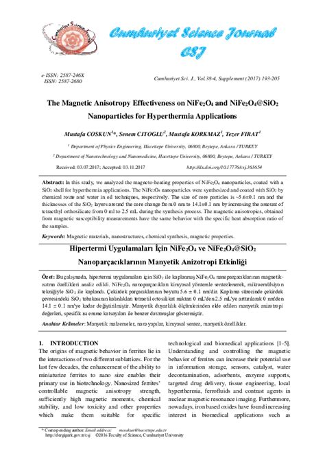 Pdf The Magnetic Anisotropy Effectiveness On Nife2o4 And Nife2o4sio2