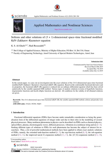 Pdf Solitons And Other Solutions Of 3 1 Dimensional Space Time Fractional Modified Kdv