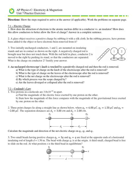 Unit 7 Exercises Pdf Electric Charge Electric Field
