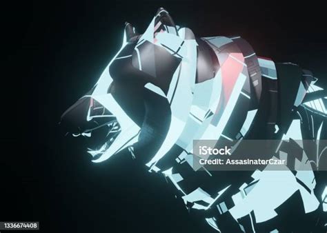 어두운 검은 색 배경에 미래 기계 늑대의 3d 렌더링 0명에 대한 스톡 사진 및 기타 이미지 0명 3차원 형태