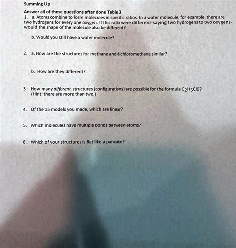 Solved Summing Up Answer All Of These Questions After Done Table Atoms