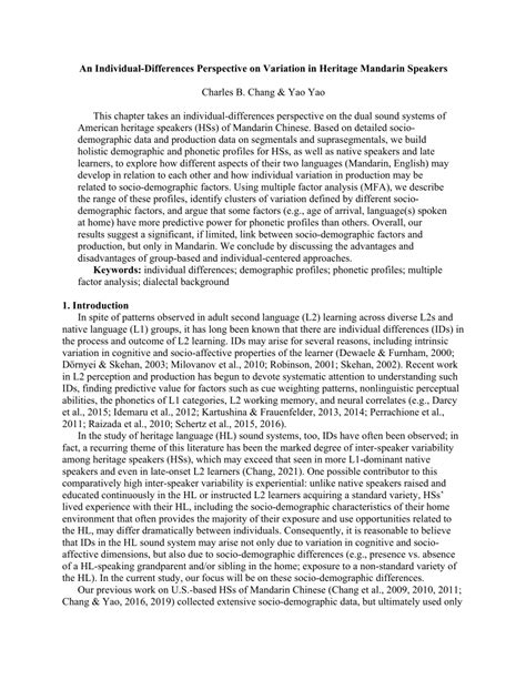 Pdf An Individual Differences Perspective On Variation In Heritage Mandarin Speakers