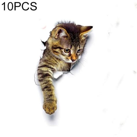 10 Pcs 이동식 방수 만화 3 D 고양이 패턴 벽 스티커 욕실 화장실 스티커 C