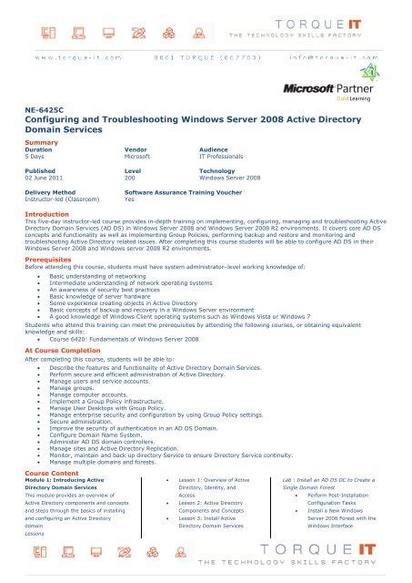 configuring and troubleshooting windows server 2008 torque it