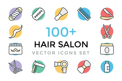 100 理发店矢量图标 100 Hair Salon Vector Icons UI社