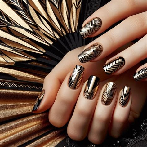 A Woman With A Gold And Black Nail Polish Is Holding A Gold And Black