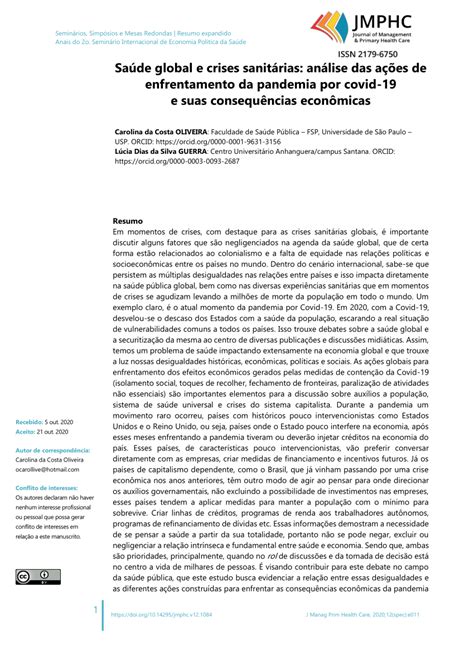 Pdf Saúde Global E Crises Sanitárias Análise Das Ações De