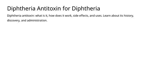 Diphtheria Antitoxin For Diphtheria Meds Is