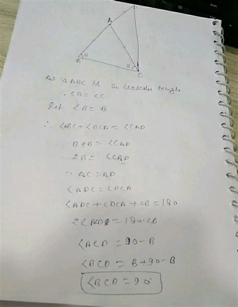 ABC Is An Isosceles With AB AC Side BA Is Produced To D Such That AB AD Prove BCD Is A Right
