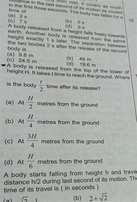 a body released from a height falls freely towards height another body is