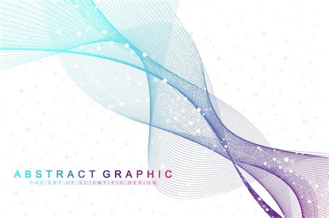 과학 벡터 일러스트 레이 션 유전 공학 및 유전자 조작 개념 Dna 나선 Dna 가닥 분자 또는 원자 뉴런 과학 또는 의료 배경 웨이브 흐름에 대한 추상 구조 프리미엄 벡터