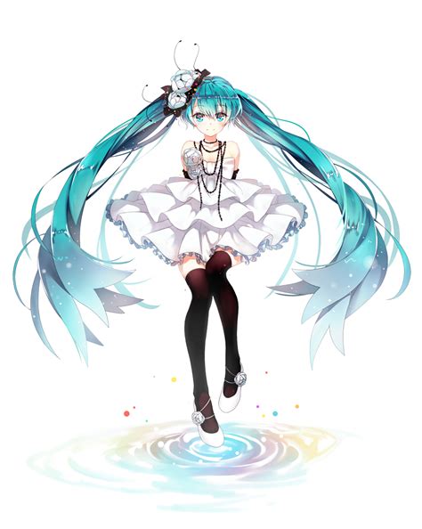 Safebooru 1girl Aqua Eyes Aqua Hair Black Legwear Dress Hatsune Miku