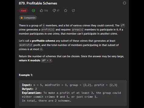 Leetcode Hard Profitable Schemes Youtube