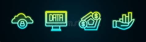 Set Line Cloud Computing Lock Data Analysis Financial Growth And Pie Chart Infographic
