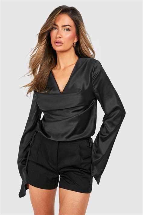 Satin Cowl Long Sleeve Blouse Boohoo Usa