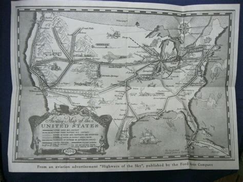 Vintage 1929 Airway Map Of Us Aviation Ad By Ford Motor Co Highways Of
