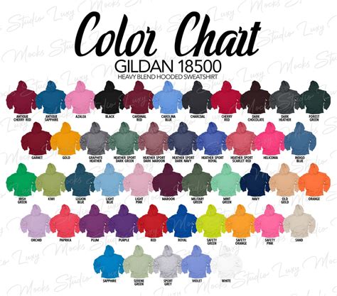 Gildan 18500 G185 Color Chart Unisex Hoodie Color Chart Jpeg Format