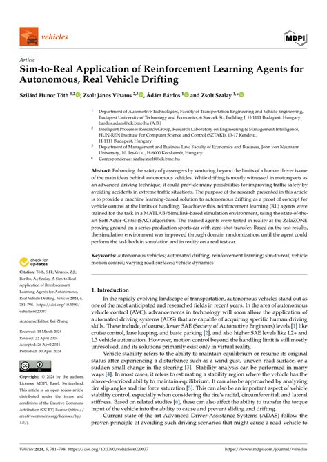 Pdf Sim To Real Application Of Reinforcement Learning Agents For Autonomous Real Vehicle Drifting