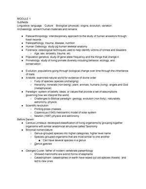 Anthro Module 1 Notes Name Class And Section Final Study Guide Fill