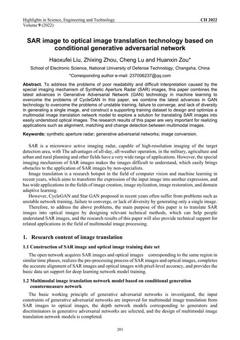 Pdf Sar Image To Optical Image Translation Technology Based On Conditional Generative