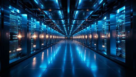 Huge Endless Futuristic Data Center With Rack Servers Generative Ai
