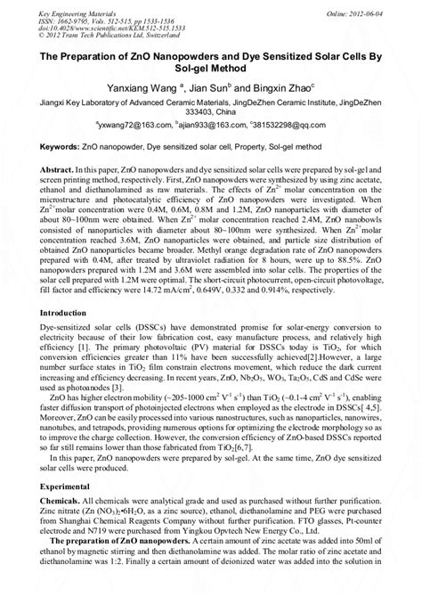 The Preparation Of Zno Nanopowders And Dye Sensitized Solar Cells By