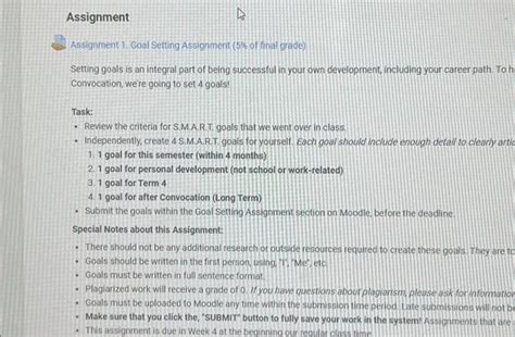 Assignment Assignment 1 Goal Setting Assignment 5