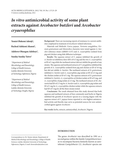 Pdf In Vitro Antimicrobial Activity Of Some Plant Extracts Against