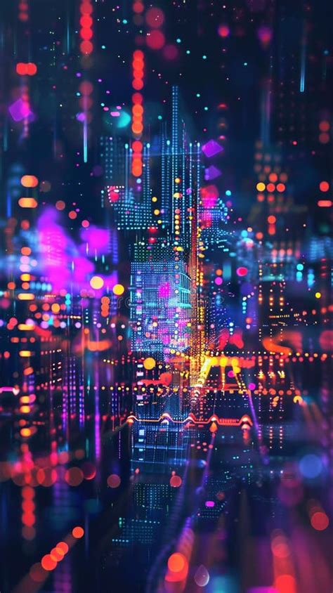 Neon Circuitry In An Abstract Data Landscape Illustrating The Flow Of Digital Life Stock