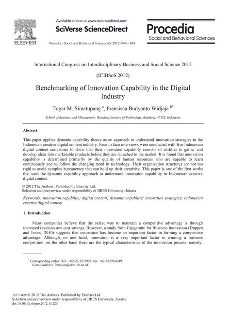 SOLUTION Benchmarking Of Innovation Capability In The Digital Industry Studypool