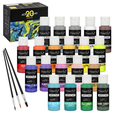 Magicfly 20 Colors Acrylic Paint Set 2fl Oz 60ml Each Professional